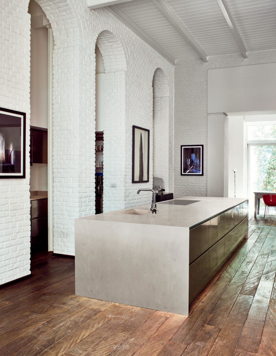 Neutral Concrete Corian Island With Slab Ends | Counter Production Ltd